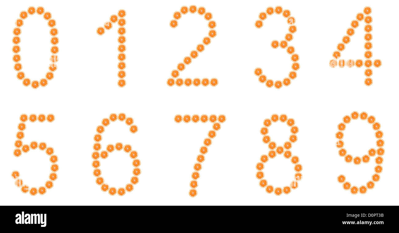 Numbers from orange slices isolated on white Stock Photo - Alamy