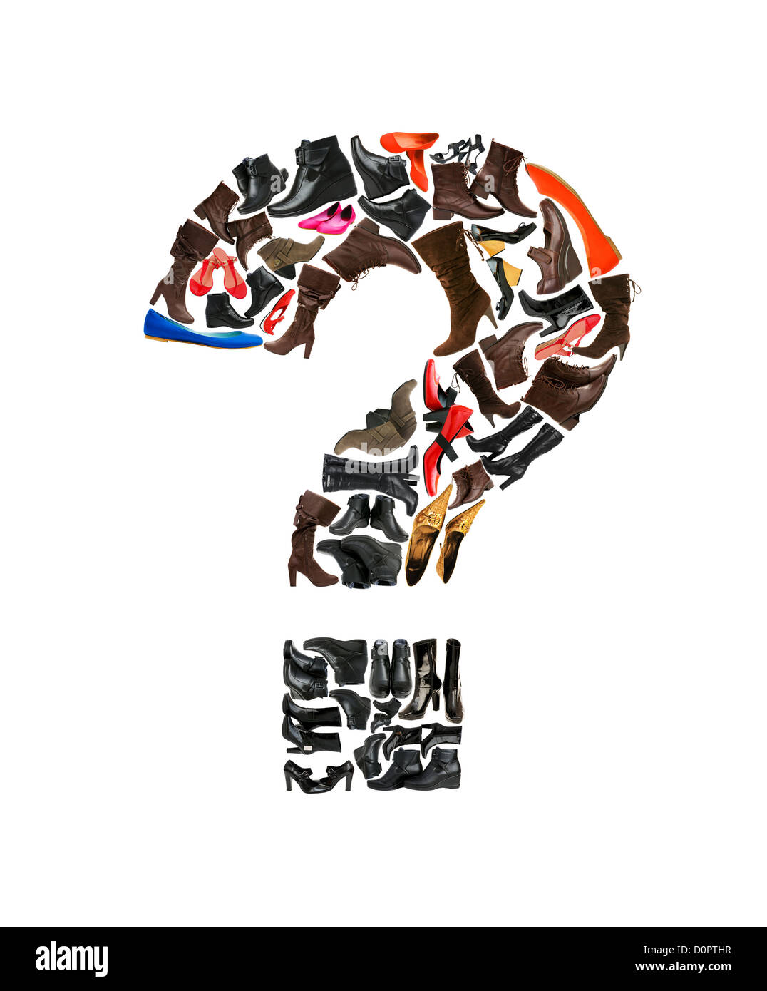 Font made of hundreds of shoes - question mark Stock Photo - Alamy