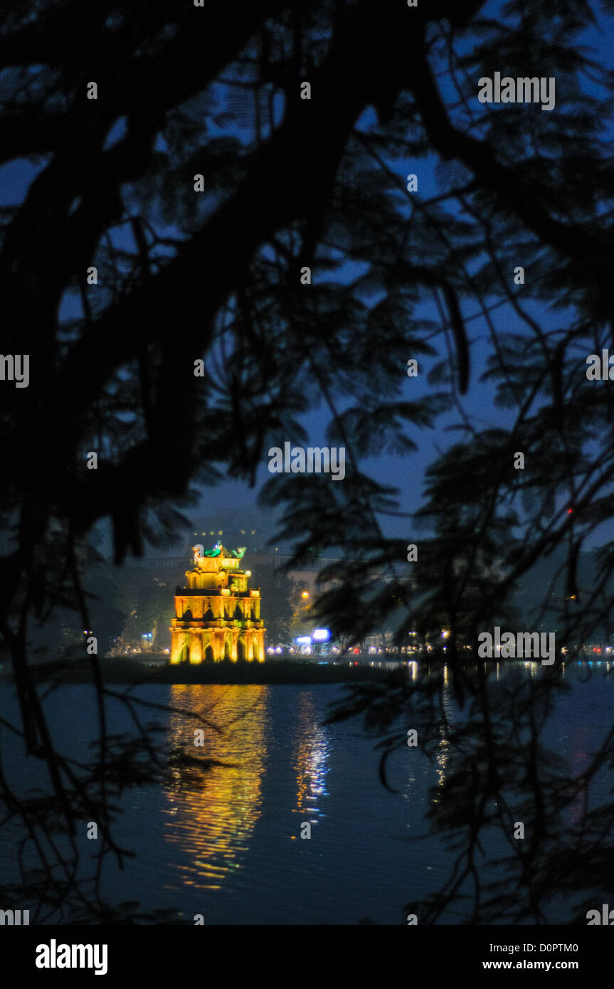 Turtle Tower Thap Rua Night Illuminated Reflection Hoan Kiem Lake Hanoi ...