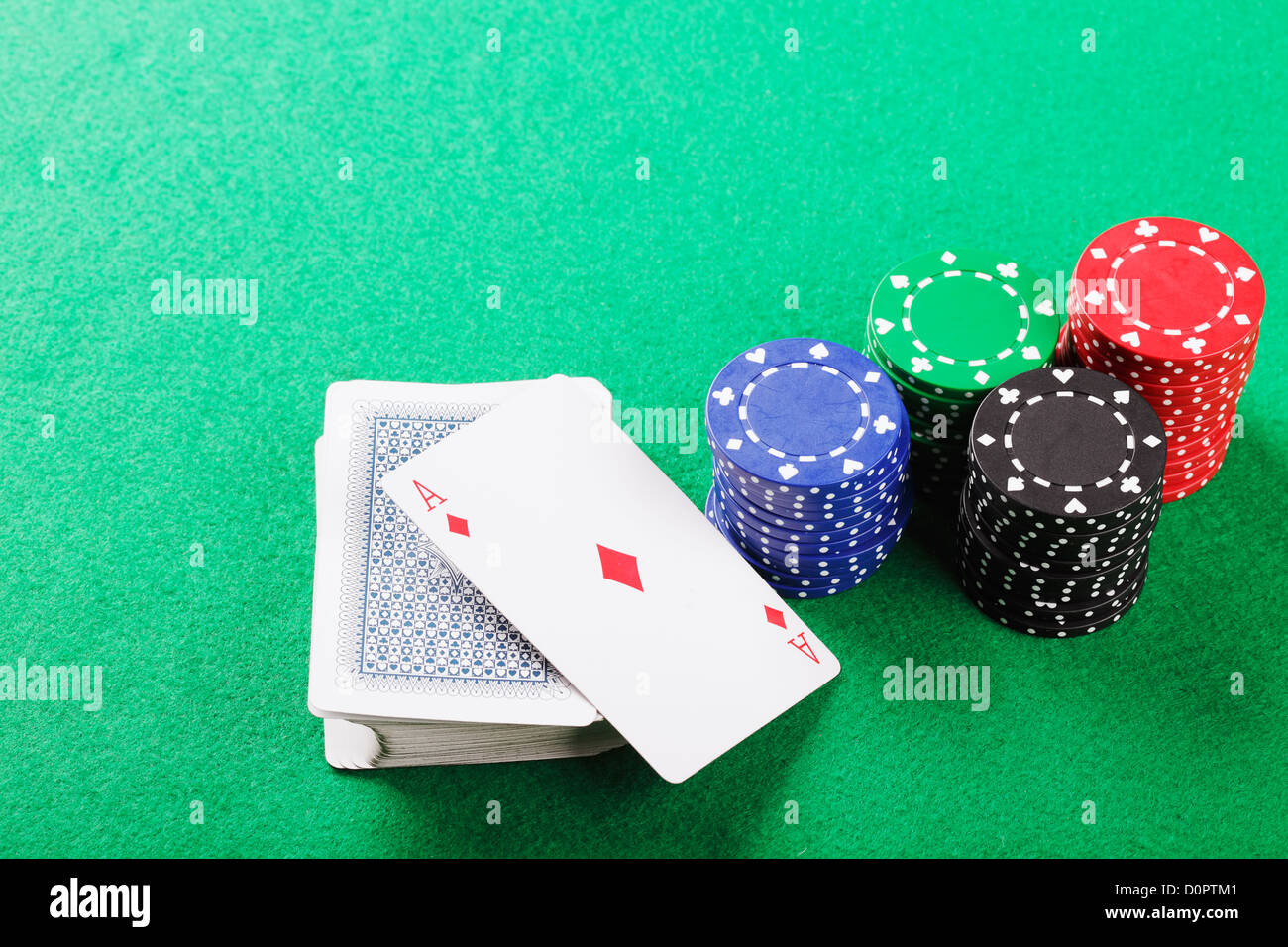 Card deck and chips Stock Photo - Alamy