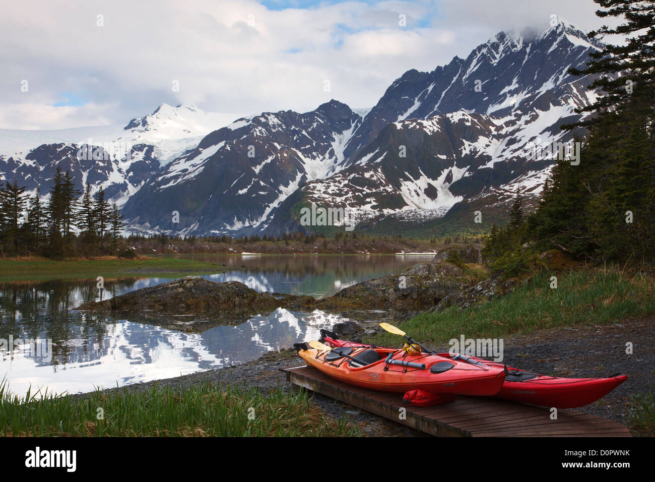 Kayaks at Pedersen Lagoon from the Kenai Fjords Glacier Lodge, Kenai ...