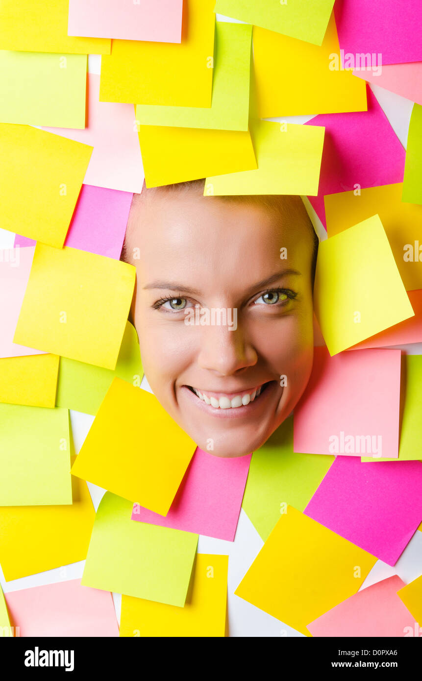 Woman with lots of reminder notes Stock Photo - Alamy