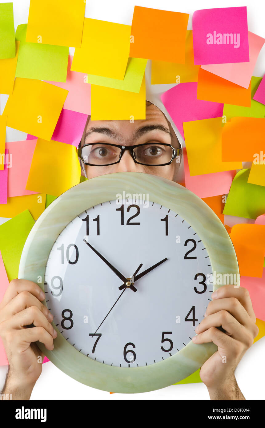 Man's face through paper and reminders Stock Photo - Alamy