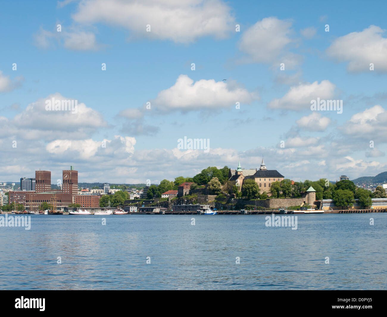 Oslo city hall and Akershus Festning fortress and castle seen from the ...