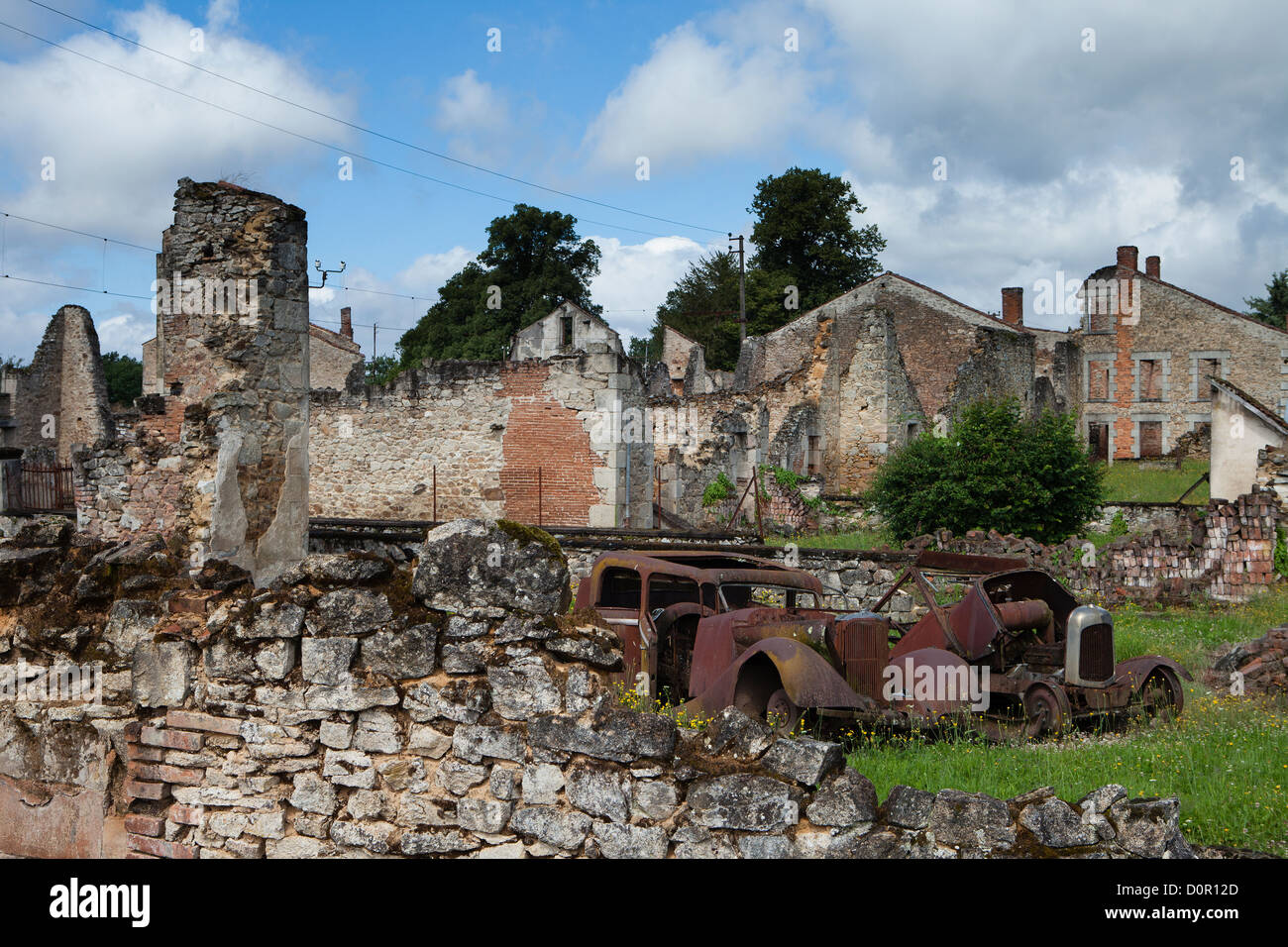 the ruins of the Nazi atrocity of 10th June 1944 at Oradour sur Glane ...