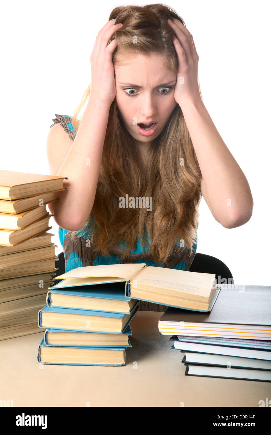 The girl scaredly take hands a head Stock Photo - Alamy