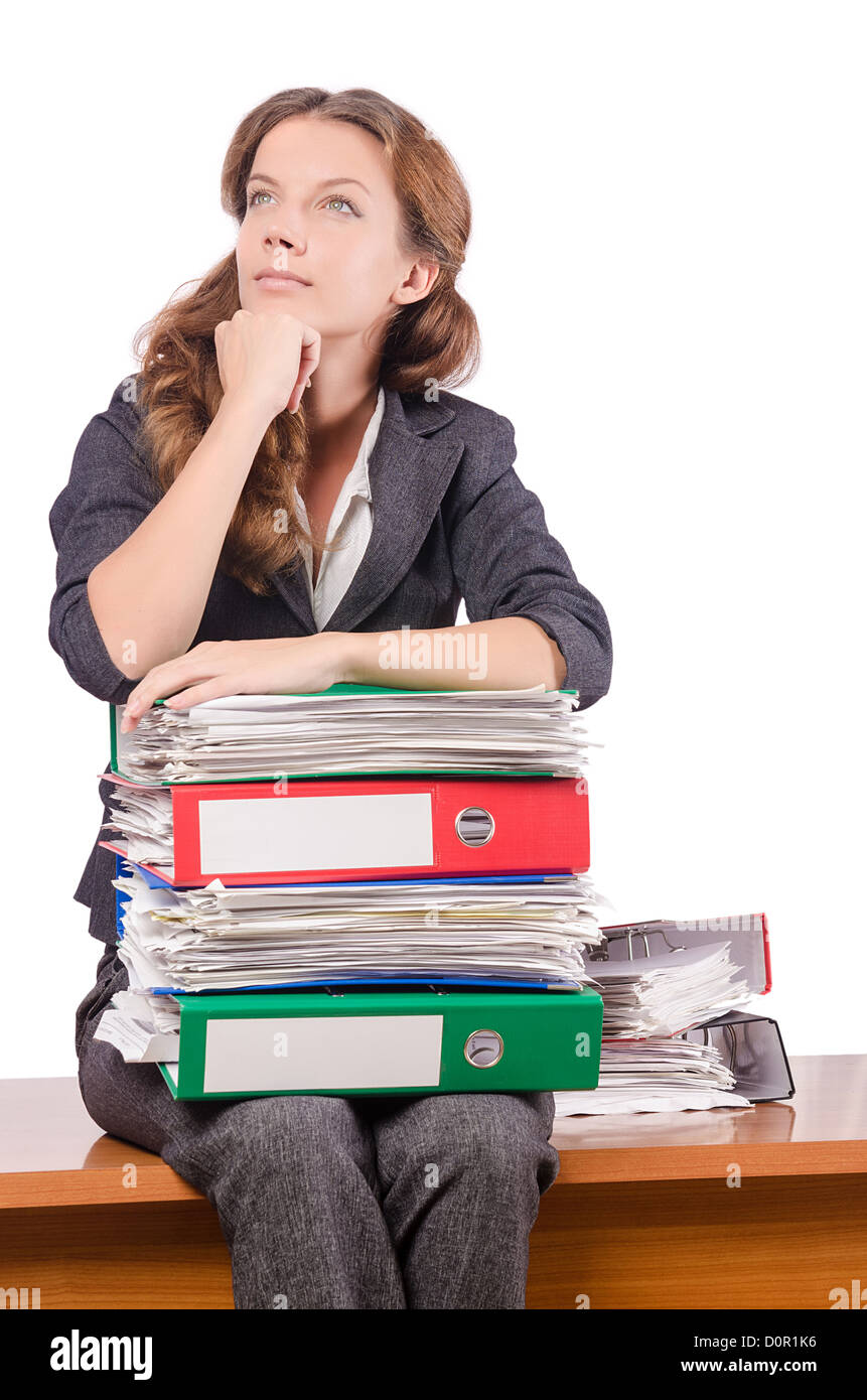 Businesswoman with lots of folders Stock Photo - Alamy