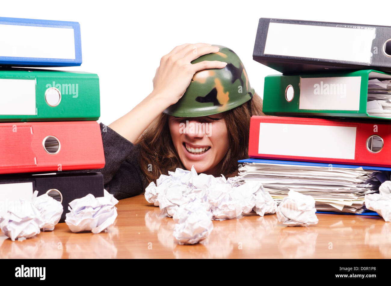 Office fight concept with female worker Stock Photo - Alamy