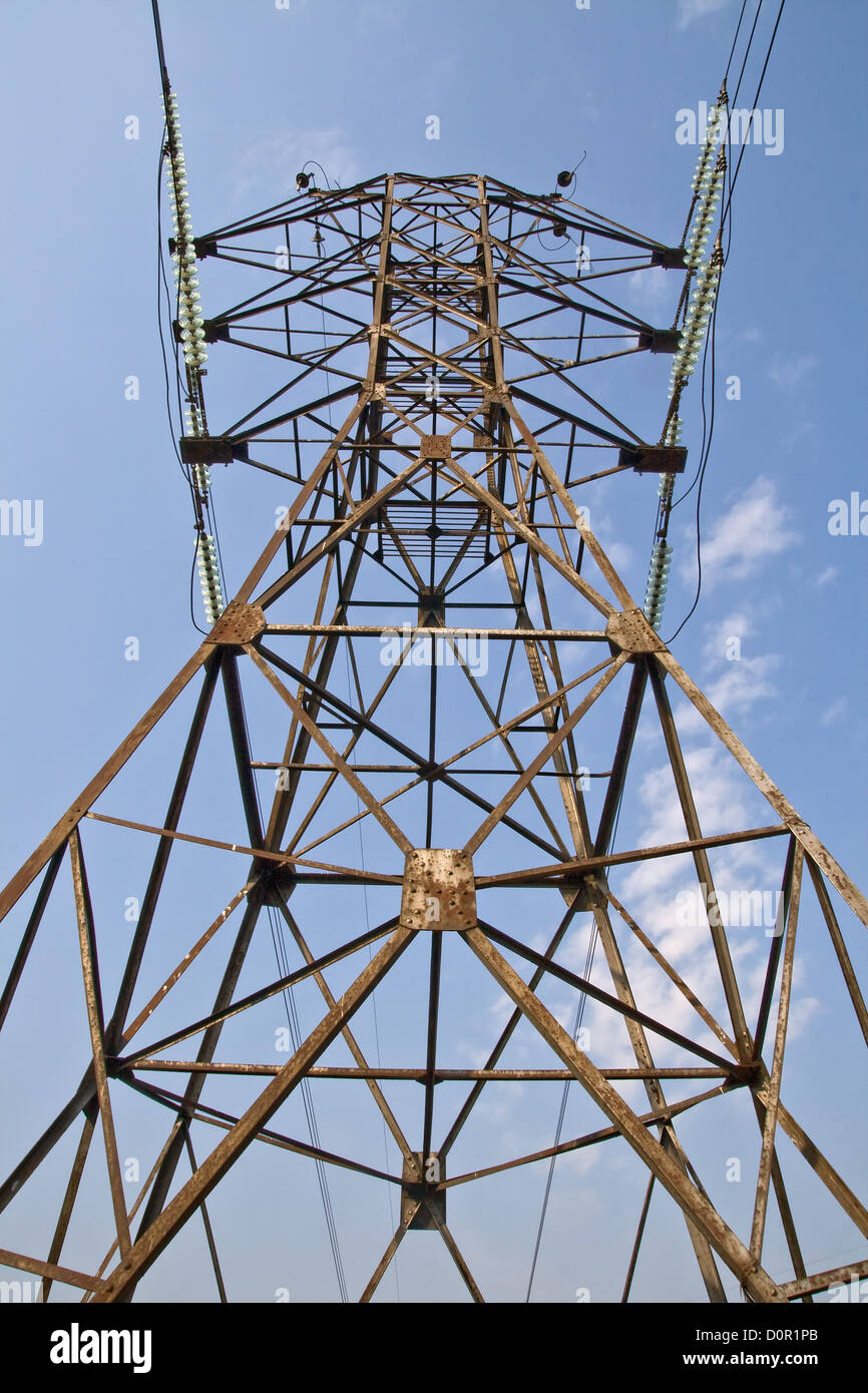 Power transmission tower, view from below Stock Photo - Alamy
