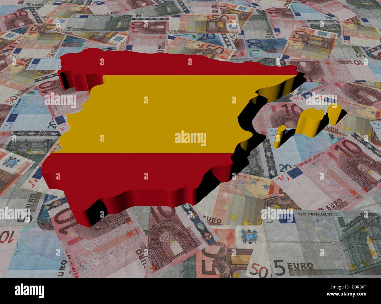 Spain Map flag on Euros illustration Stock Photo - Alamy