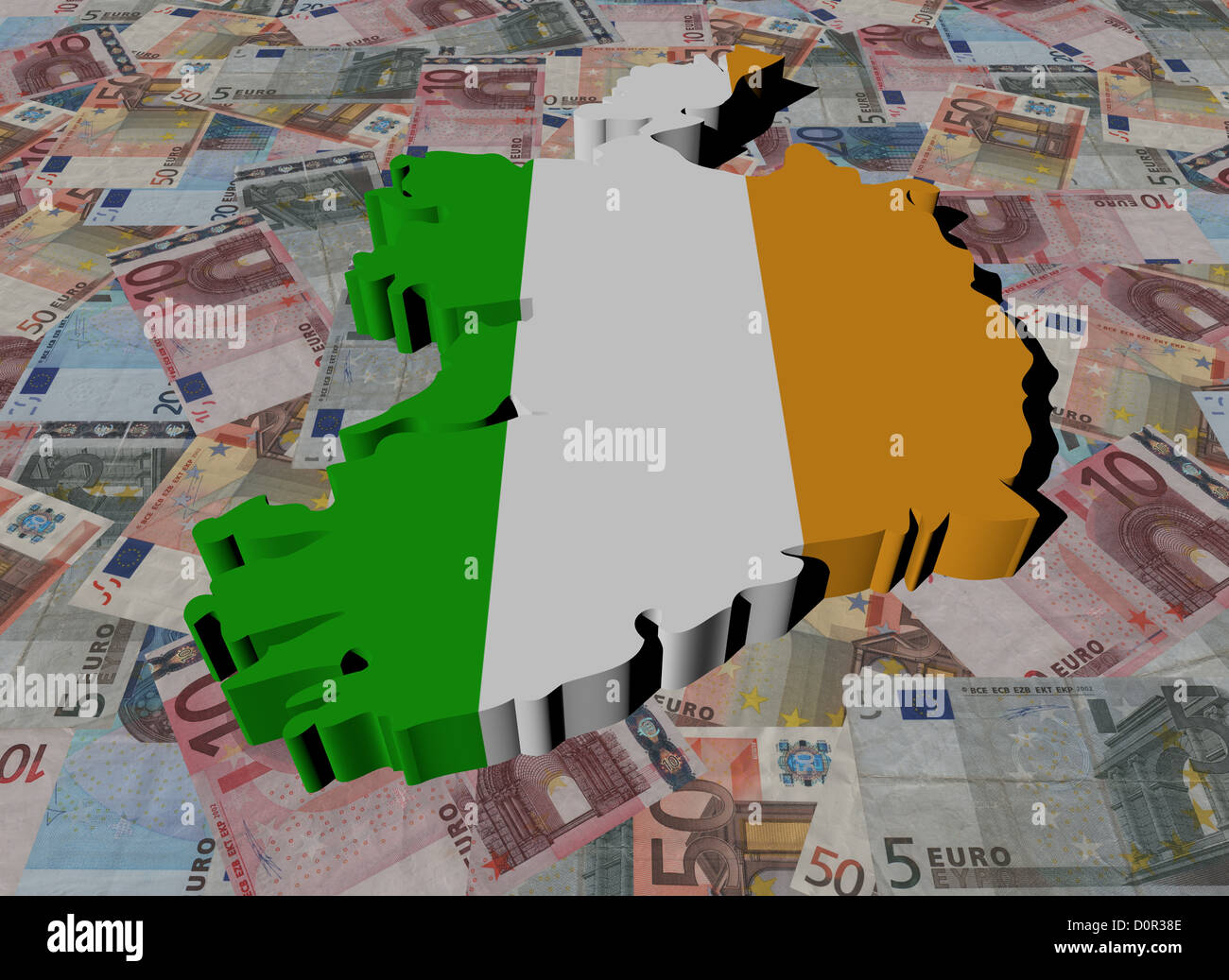 Ireland Map flag on Euros illustration Stock Photo - Alamy