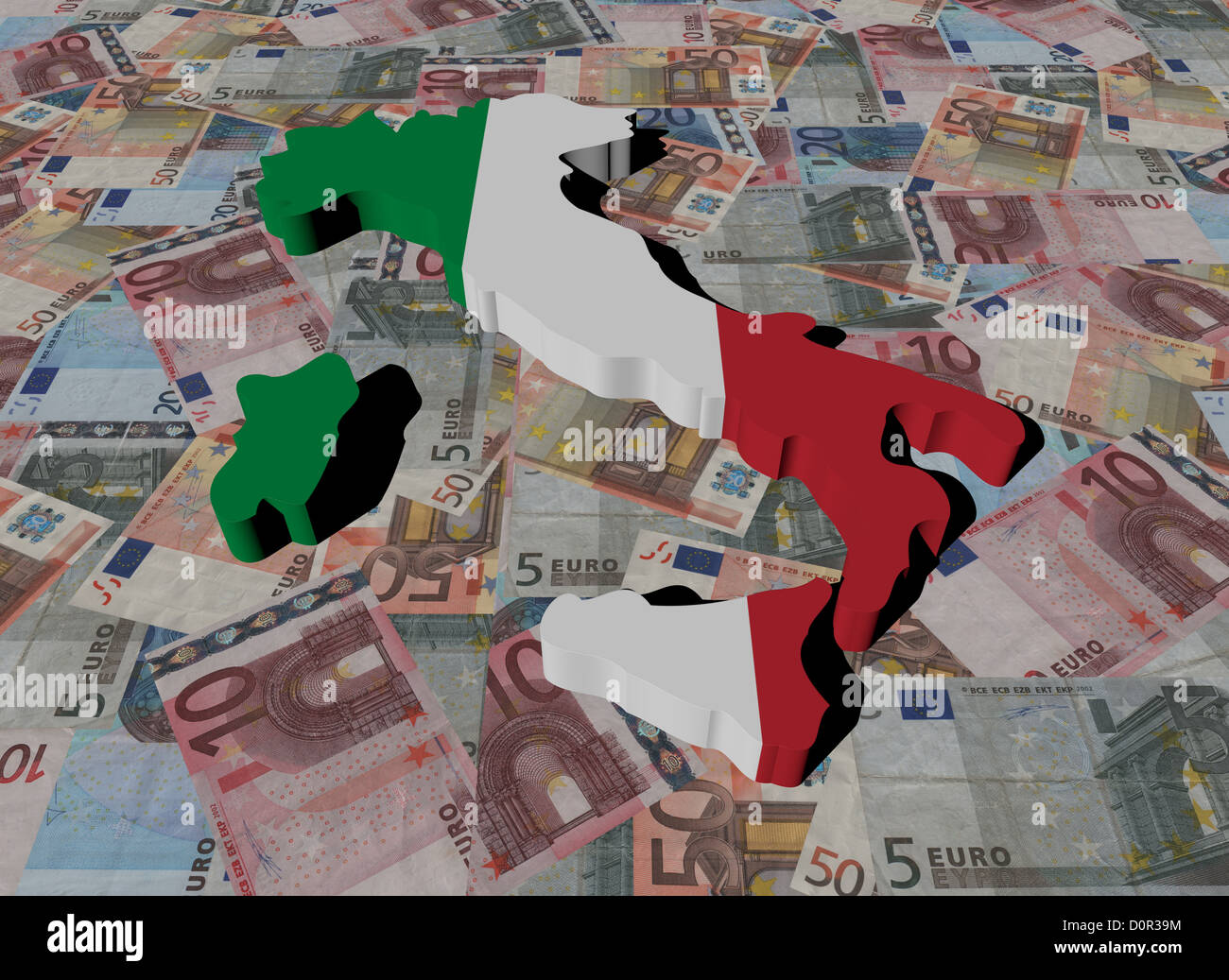 Italy Map flag on Euros illustration Stock Photo - Alamy