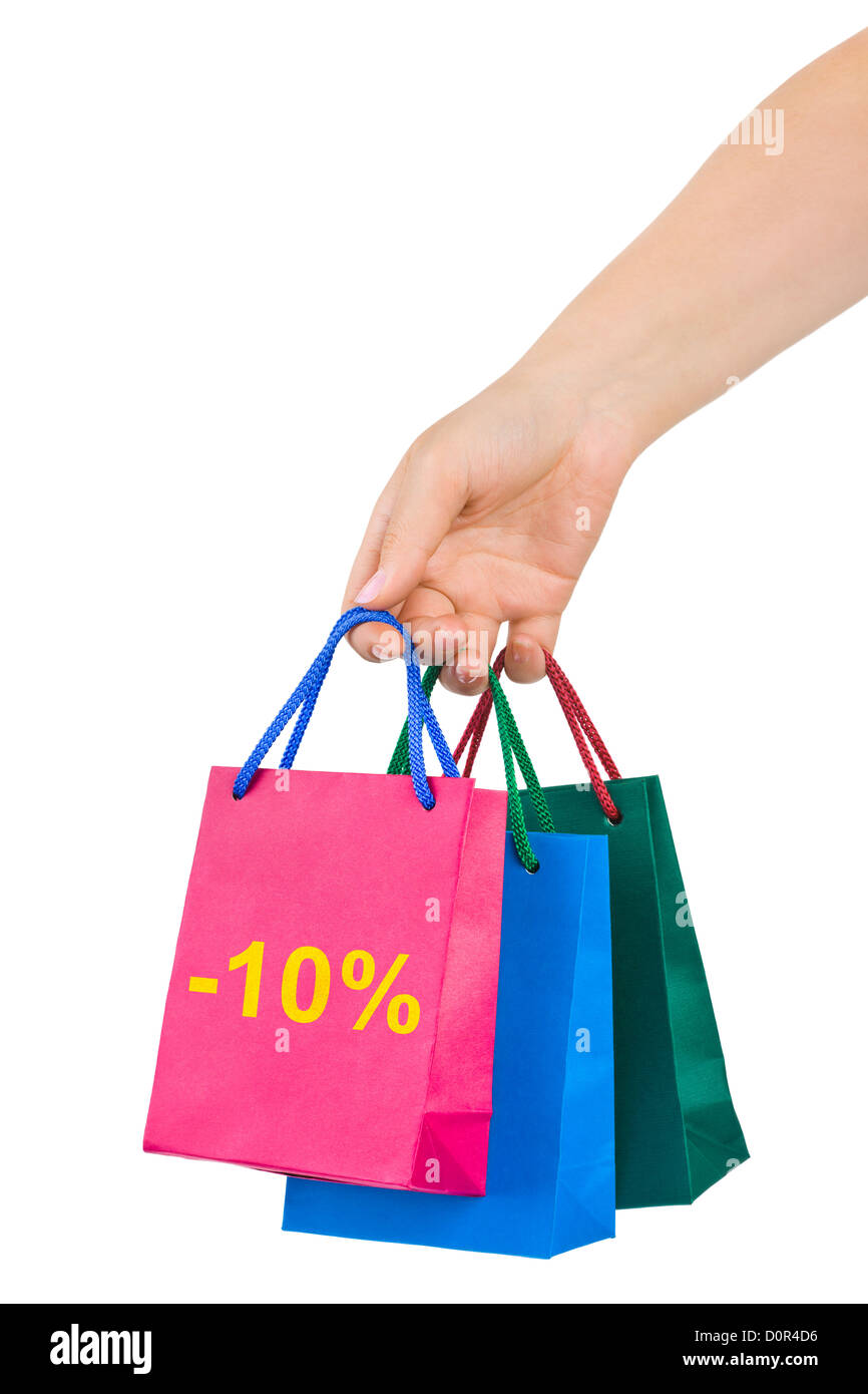Hand with shopping bags Stock Photo - Alamy