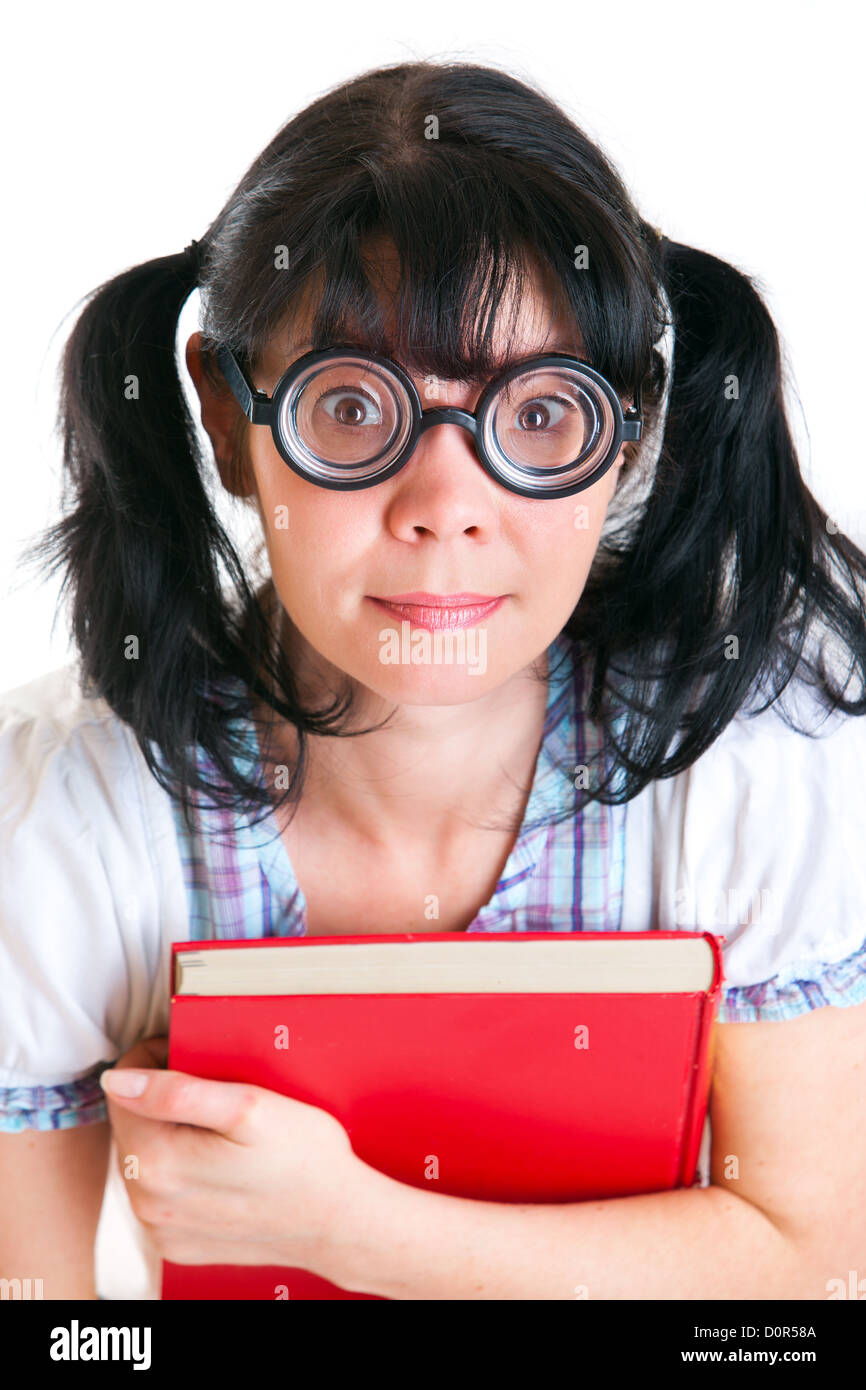 Nerd Student Girl with Textbooks Stock Photo - Alamy