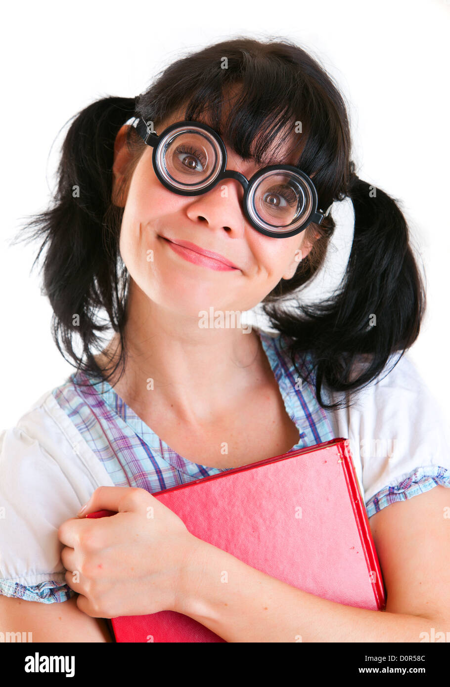 Nerd Student Girl with Textbooks Stock Photo - Alamy