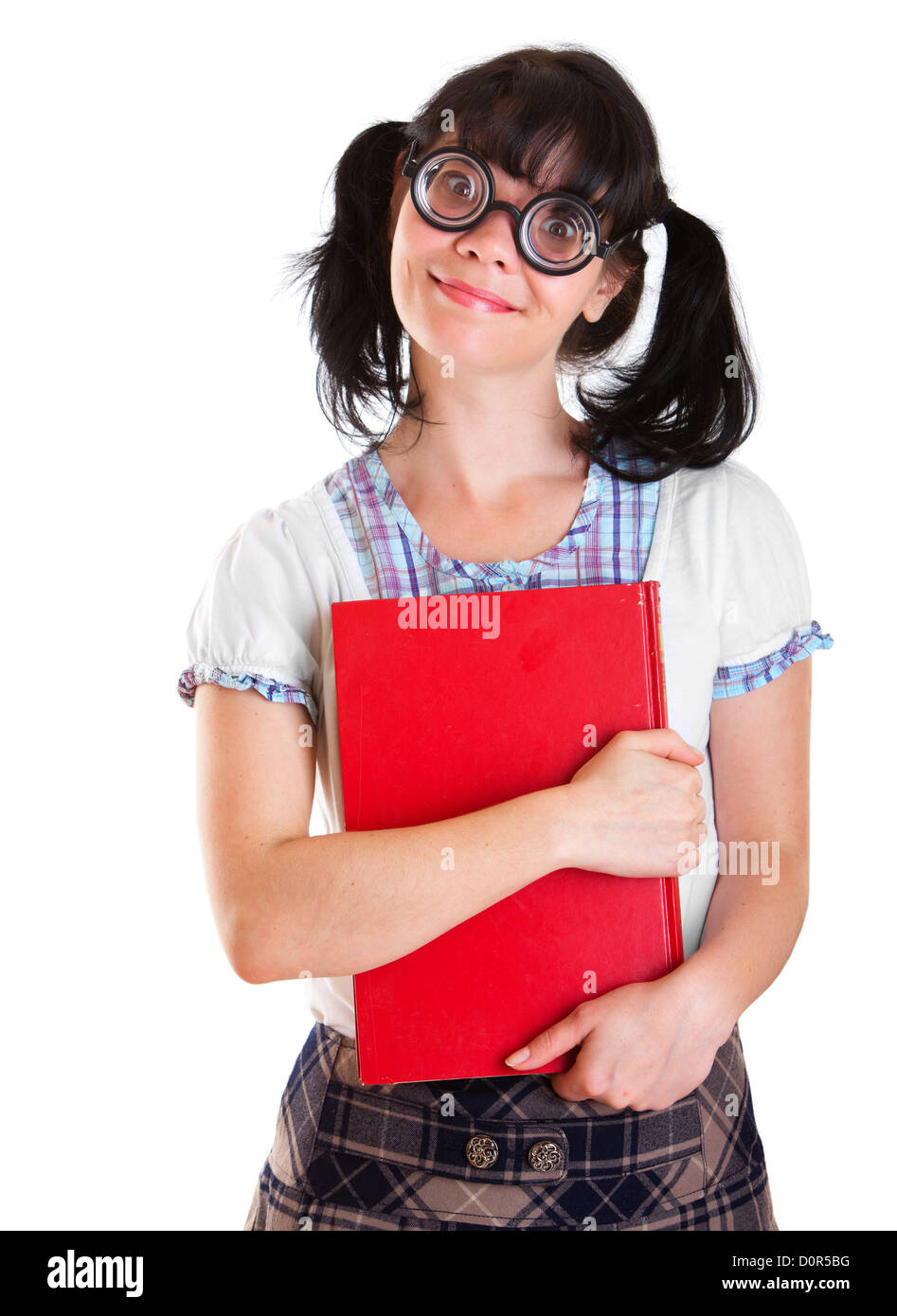 Nerd Student Girl with Textbooks Stock Photo - Alamy