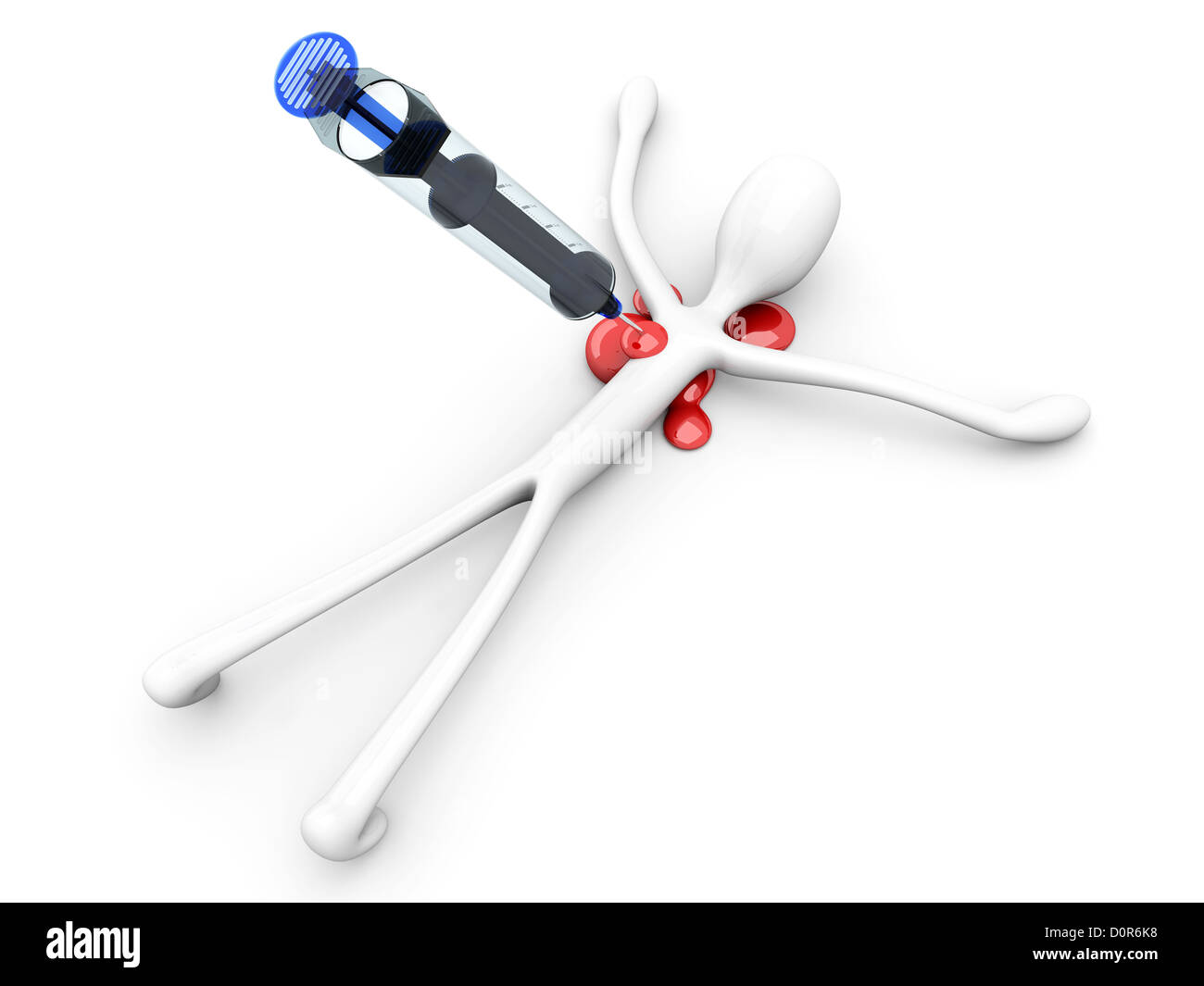 A cartoon figure killed by a giant syringe. 3D rendered Illustration ...