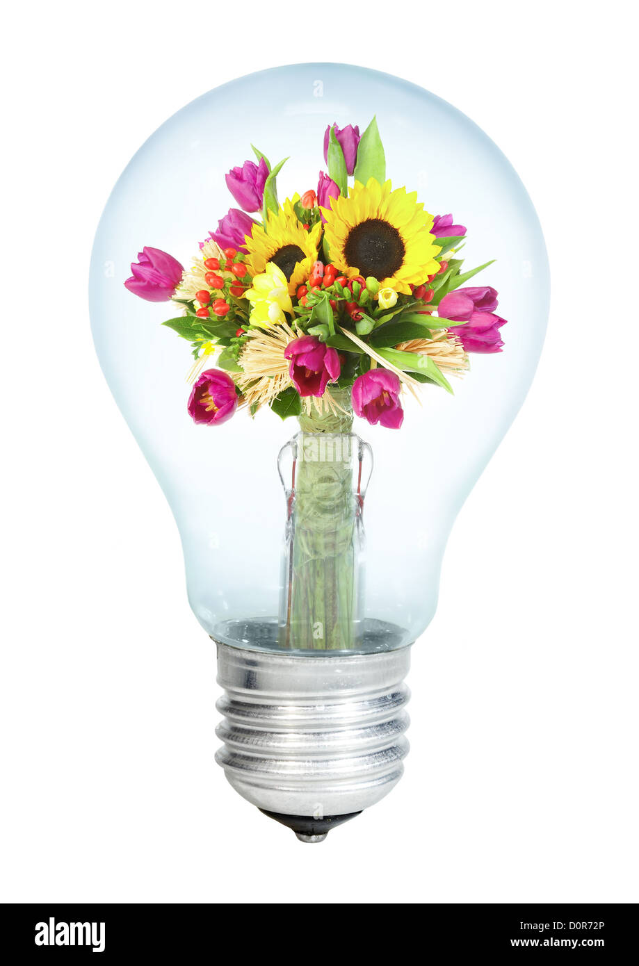 Electrobulb with a bunch of flowers on a white background Stock Photo ...