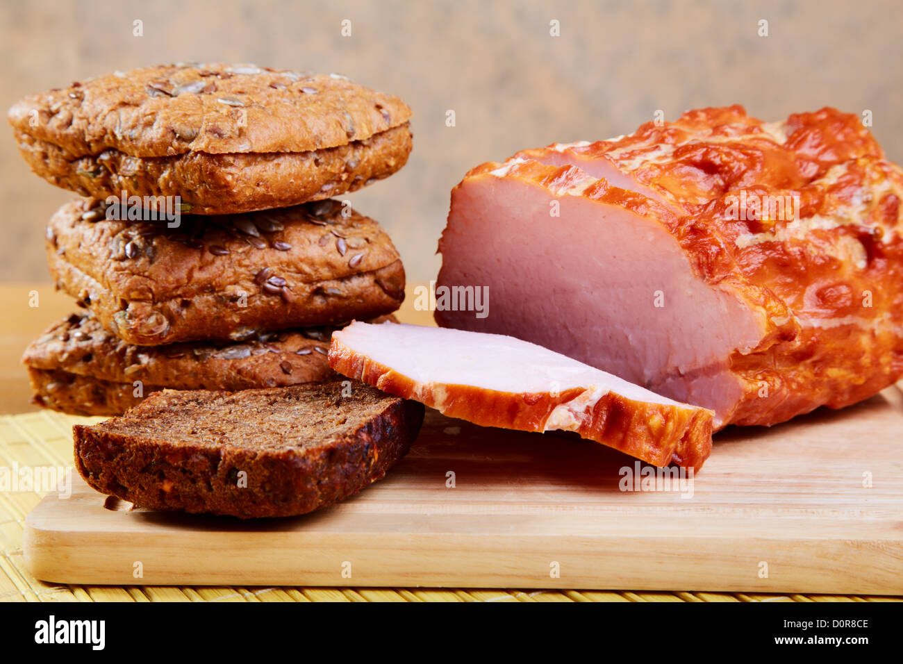 The sliced ham and bread slices Stock Photo - Alamy