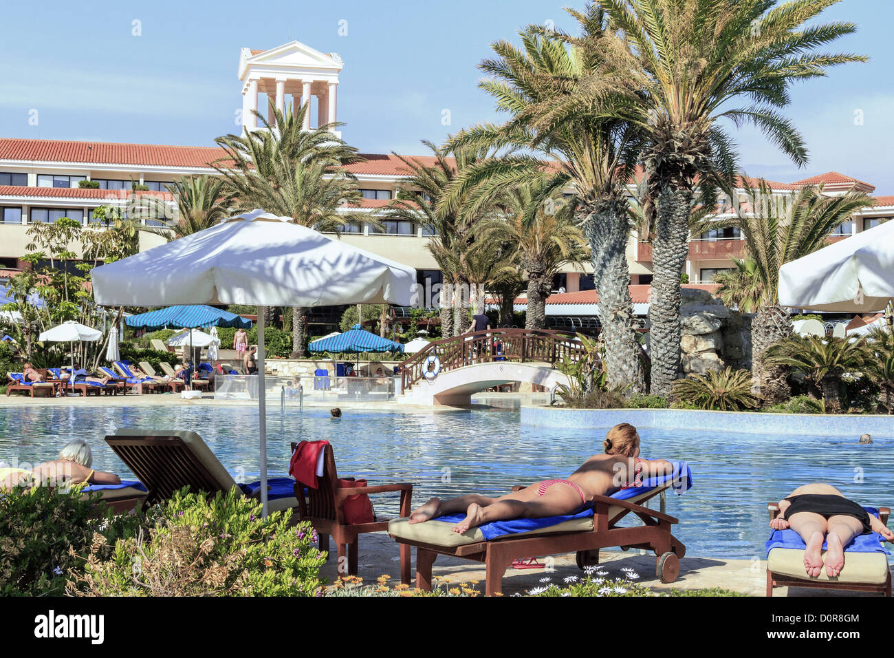Sunbathers Paphos Cyprus Stock Photo - Alamy