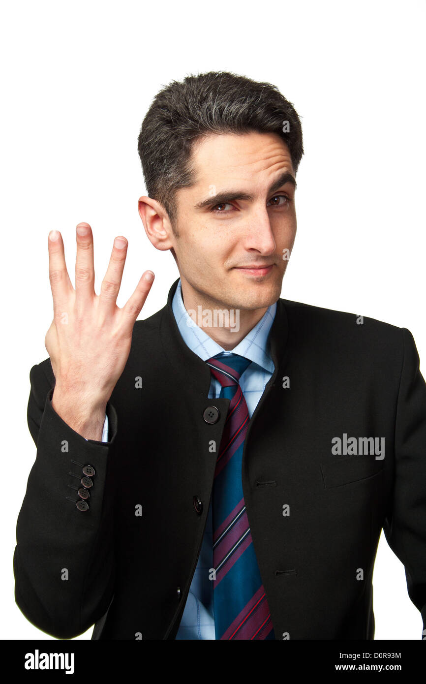 Young businessman is showing hand signs Stock Photo - Alamy