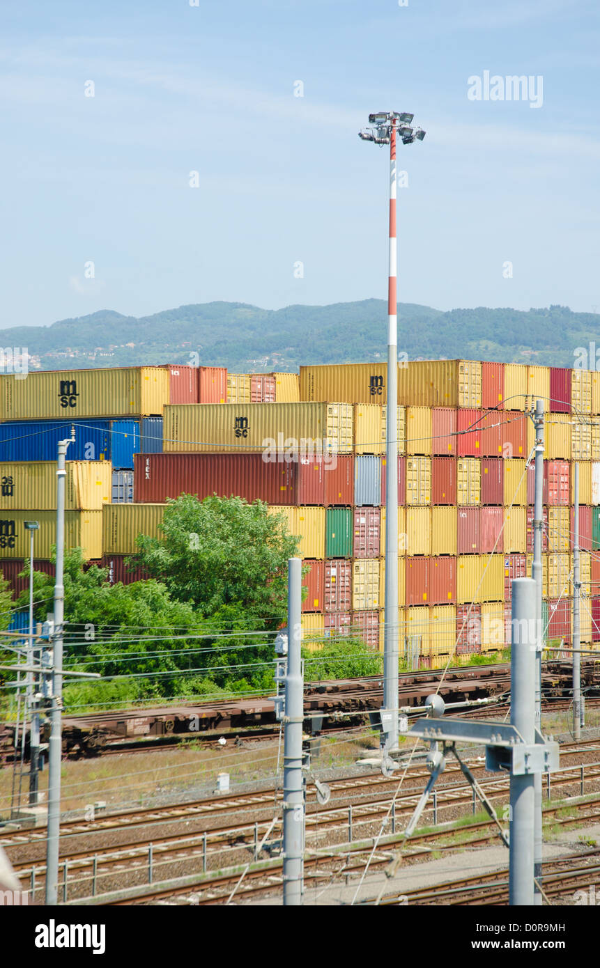 Stacks of containers at the loading port Stock Photo - Alamy