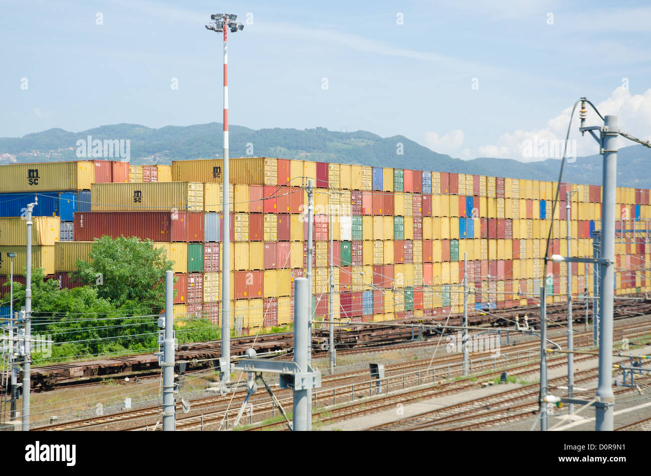 Stacks of containers at the loading port Stock Photo - Alamy