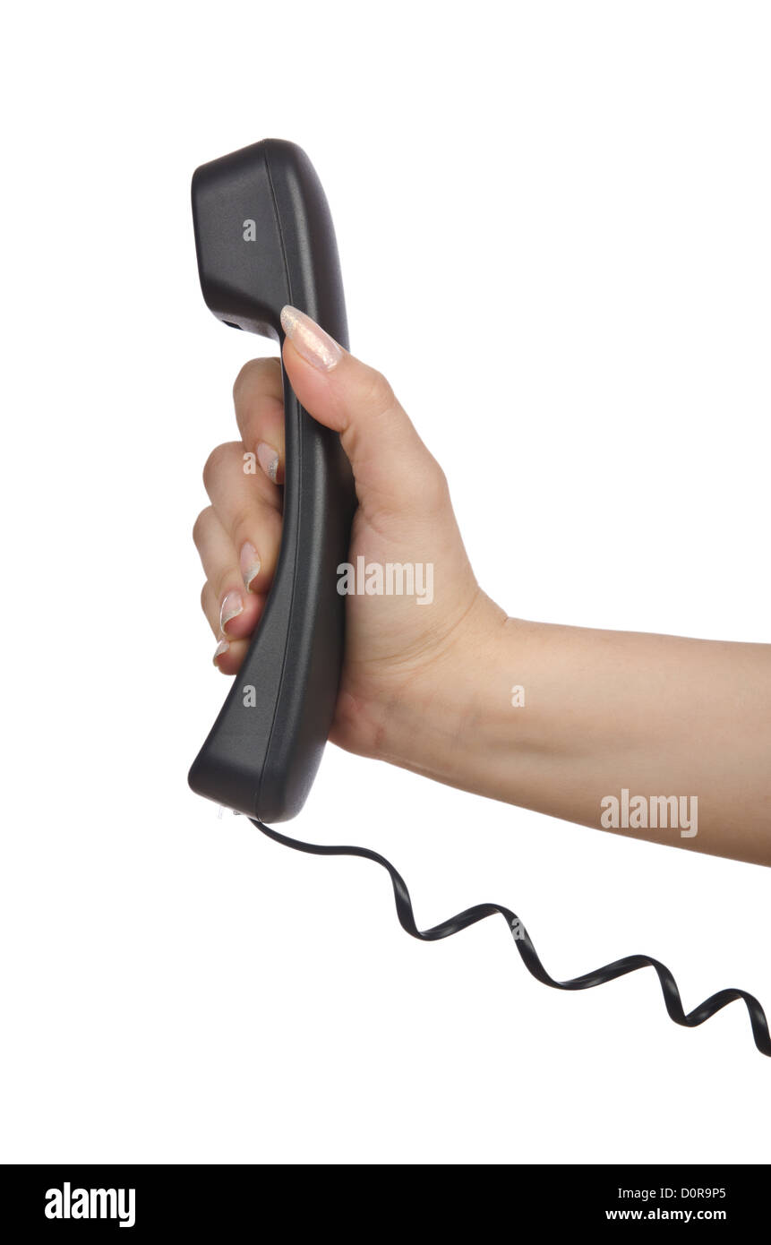 Hand with phone isolated on white Stock Photo - Alamy