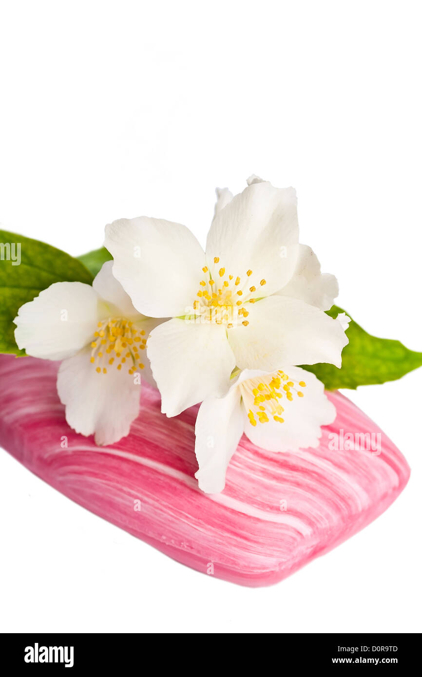 Pink soap with flower Stock Photo - Alamy