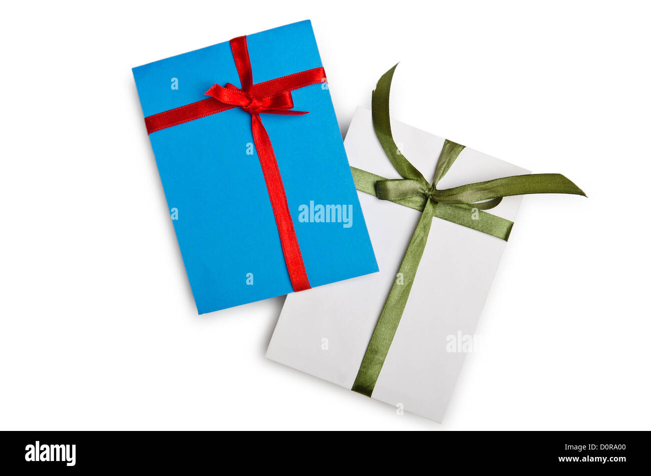 Envelope with colourful ribbon on white Stock Photo - Alamy