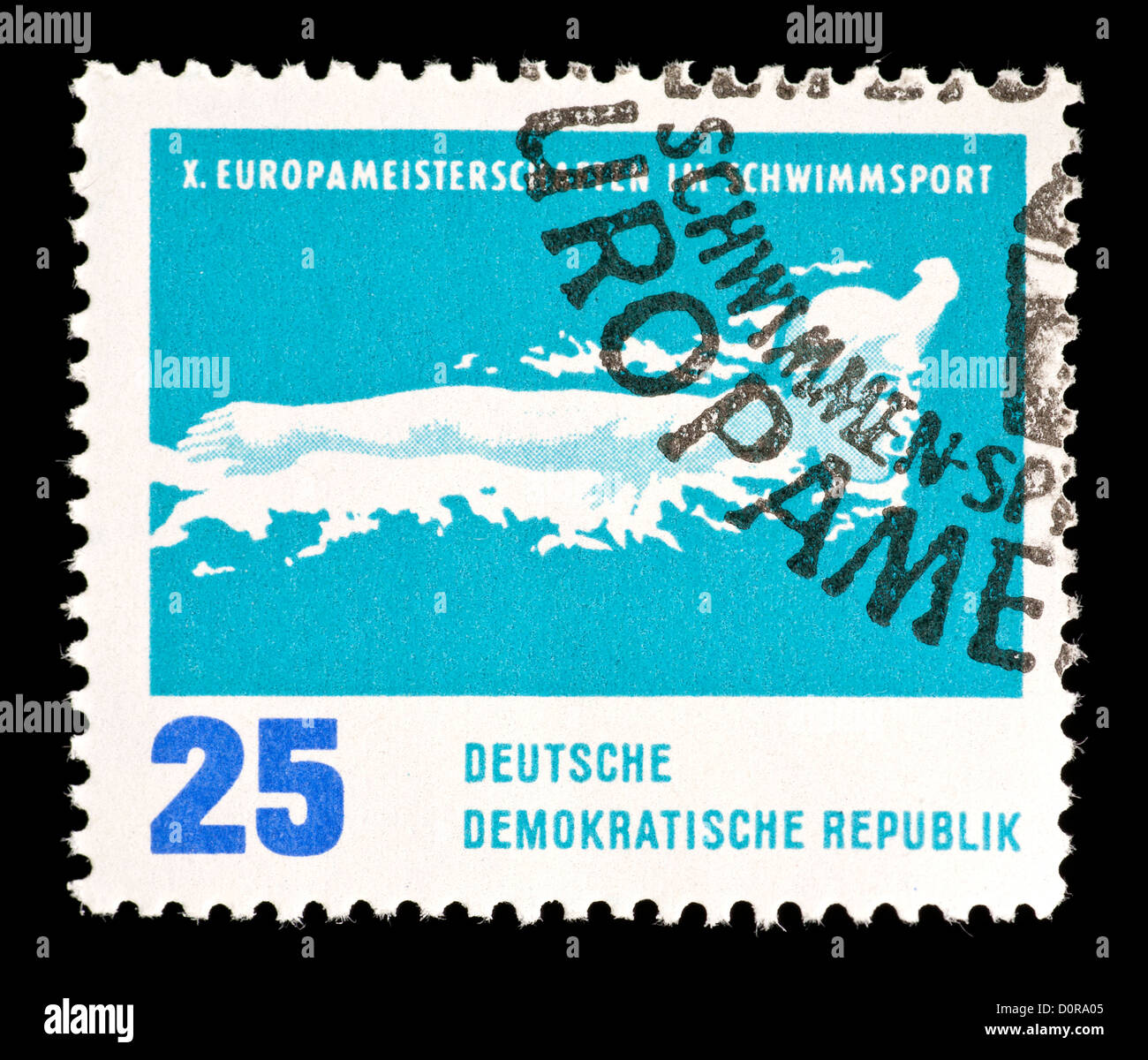 Postage stamp from East Germany depicting a swimmer, issued for the ...