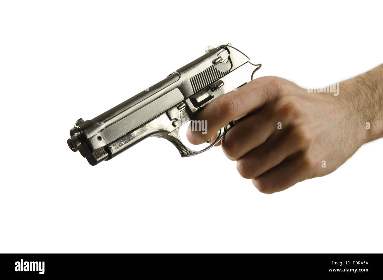 Gun in the hand on white Stock Photo - Alamy