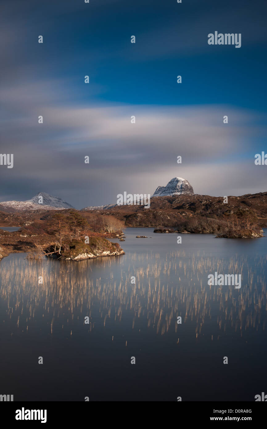 Loch Druim Suardalain with Mts Canisp & Suilven dusted in snow ...