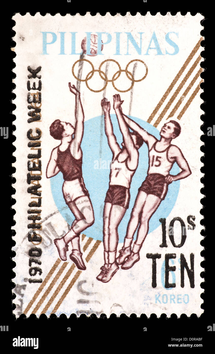 Postage stamp from the Philippians depicting basketball players (issued ...