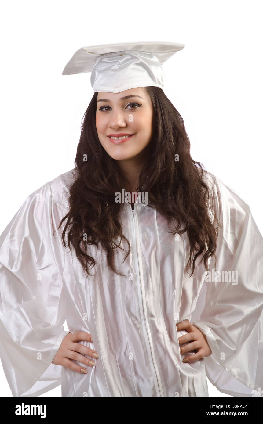 Happy graduate on white background Stock Photo - Alamy