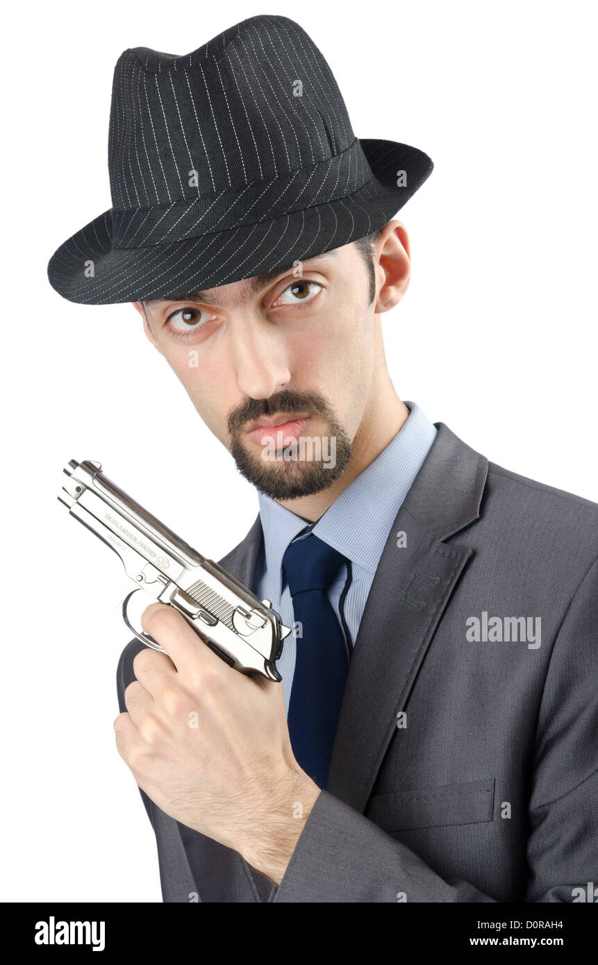 Man with gun isolated on white Stock Photo - Alamy