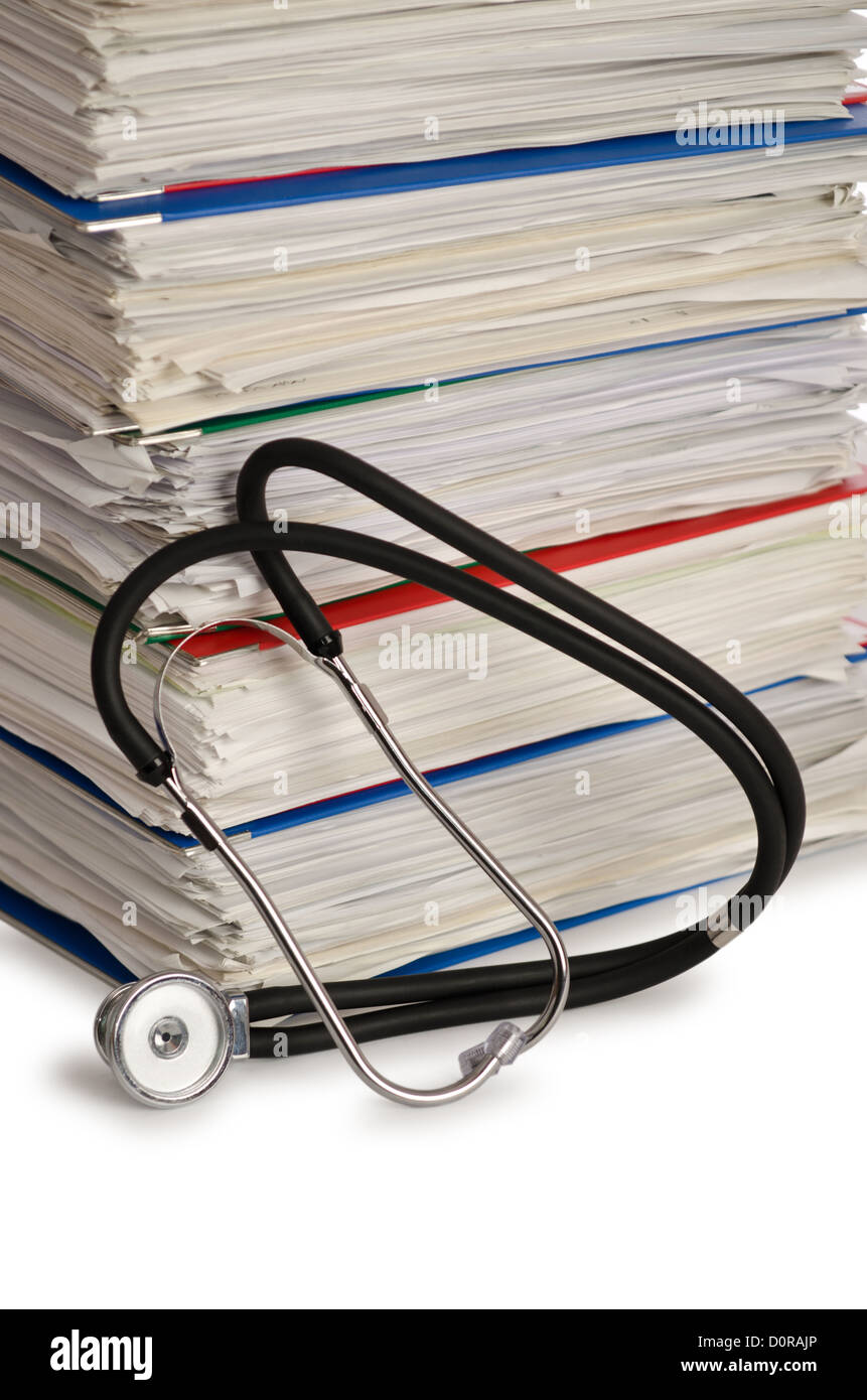 Stack of papers with stethoscope Stock Photo - Alamy
