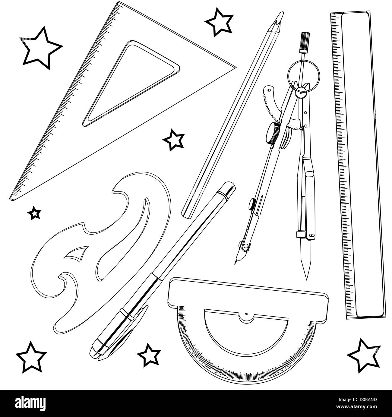 School Stationery Clipart Black And White Sun