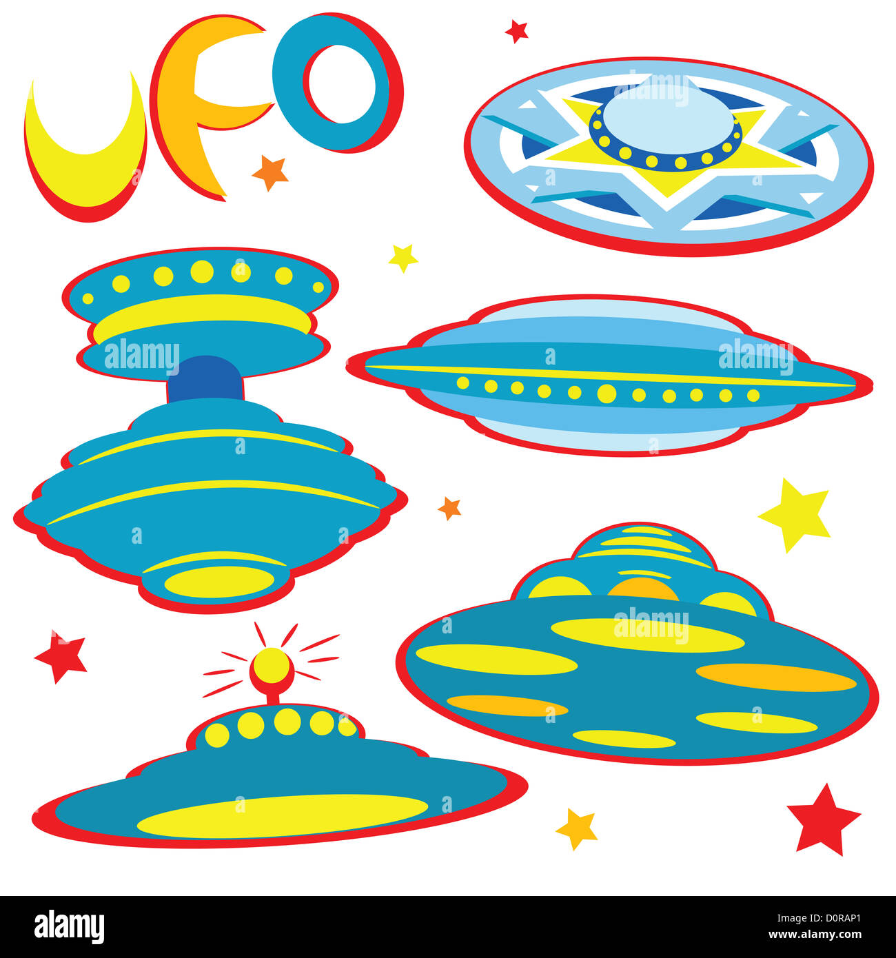 a series of 5 alien funny space ships Stock Photo - Alamy