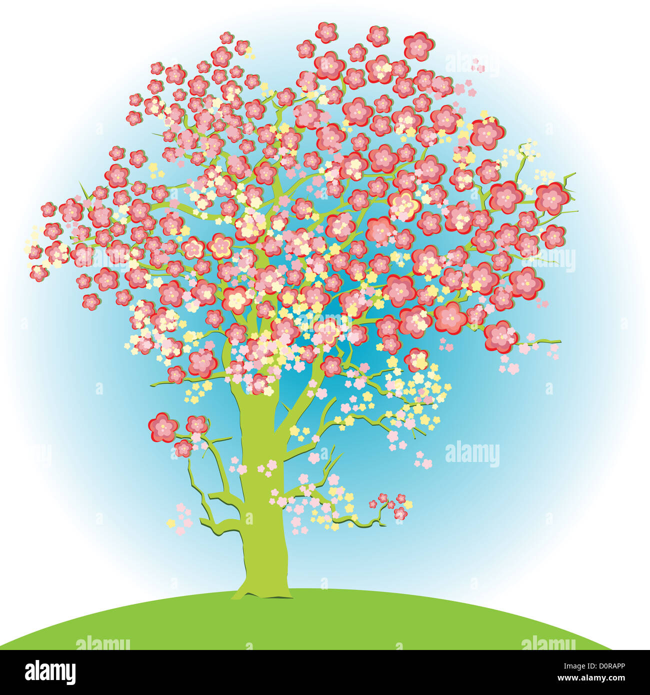 abstract spring tree full of flowers on a blue sky background Stock ...