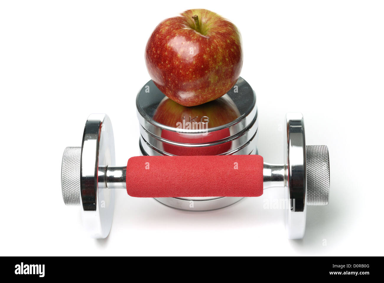 Barbells and apple isolated on white Stock Photo - Alamy