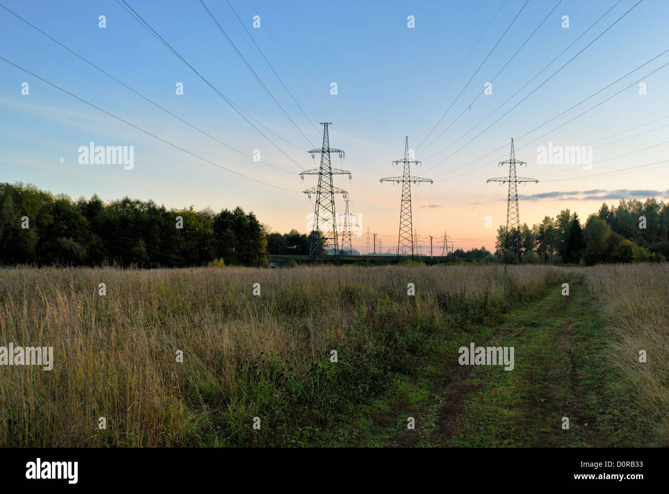 High voltage powerline at rural landscape Stock Photo - Alamy