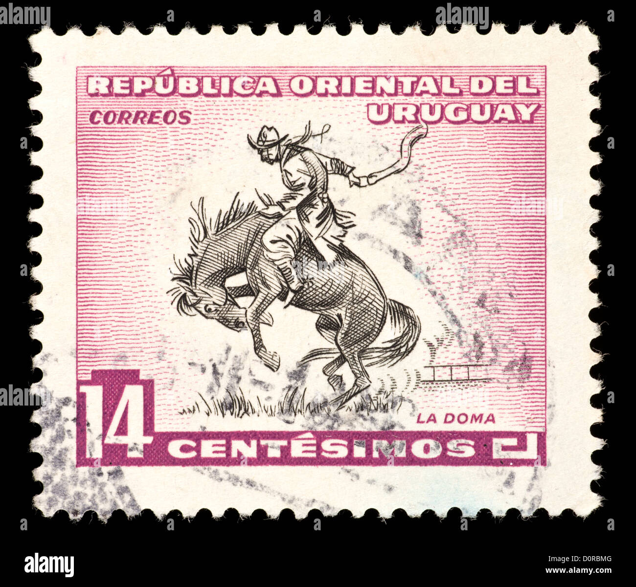 Postage stamp from Uruguay depicting a rodeo rider Stock Photo - Alamy