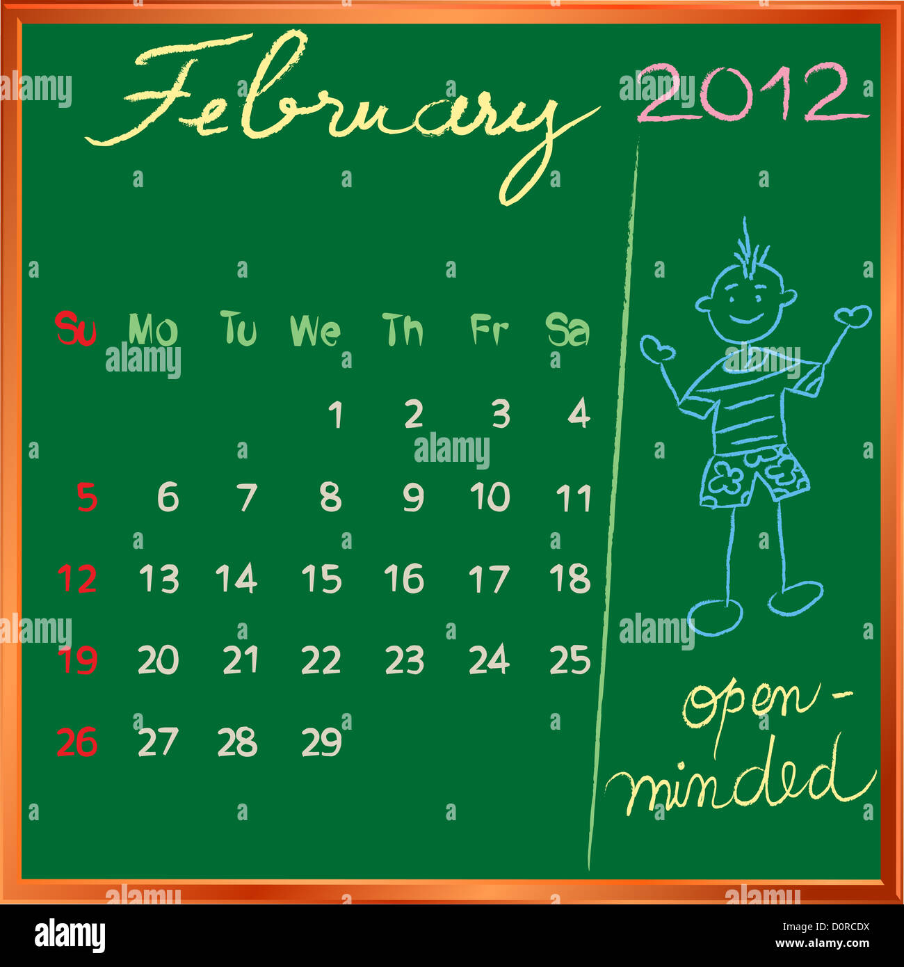 2012 calendar 2 february for school Stock Photo - Alamy
