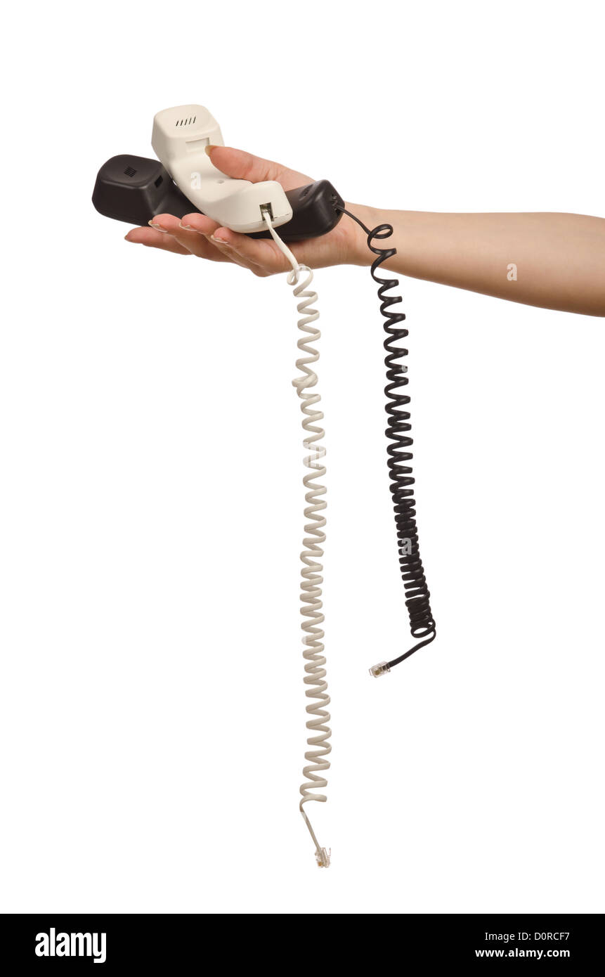 Hand with phone isolated on white Stock Photo - Alamy