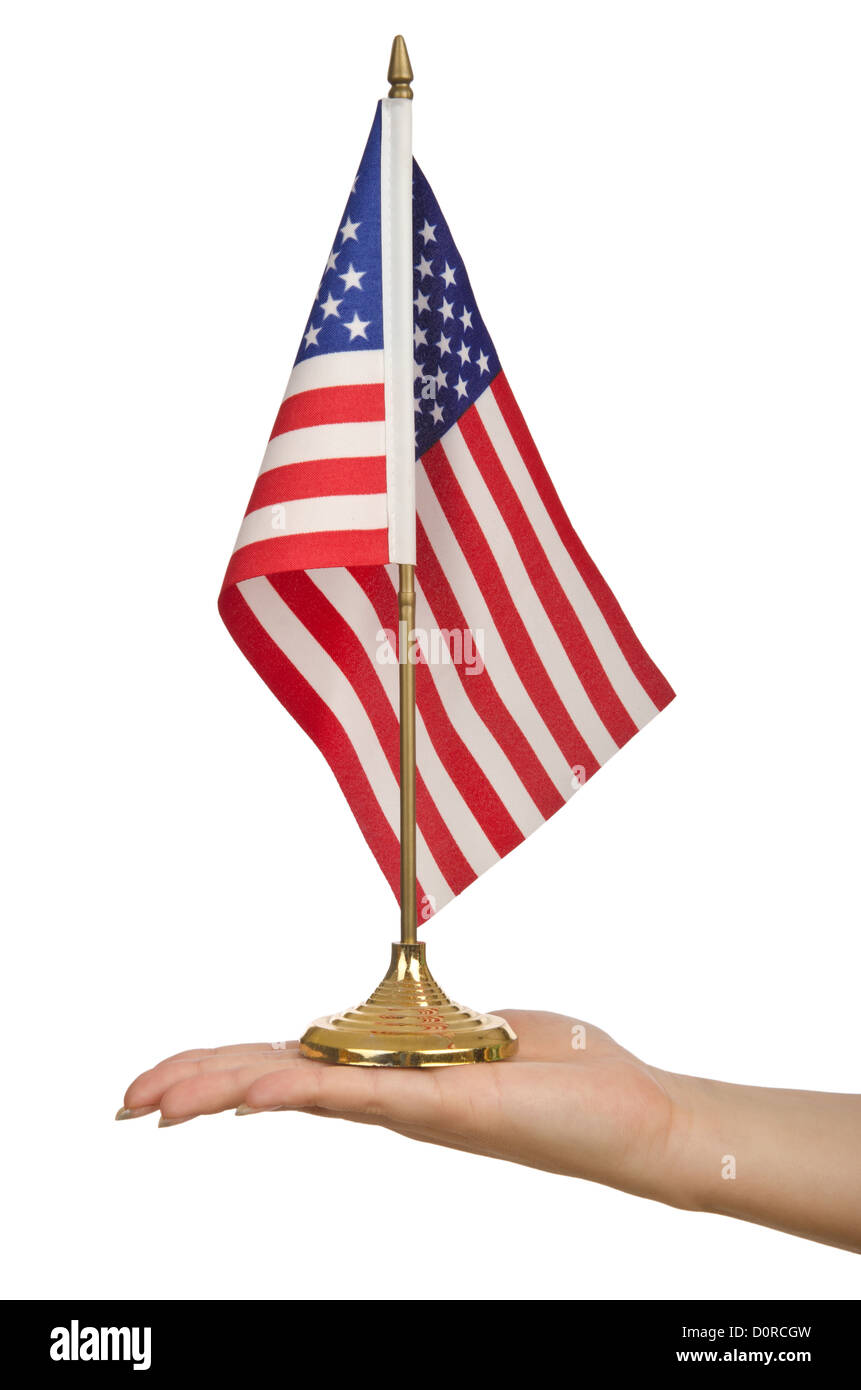 Hand holding american flag on white Stock Photo - Alamy