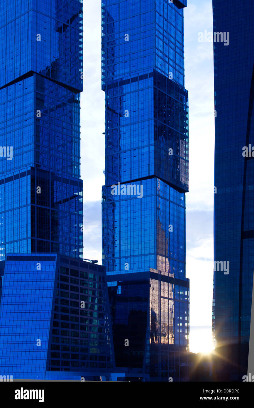 sunset between skyscrapers Stock Photo - Alamy