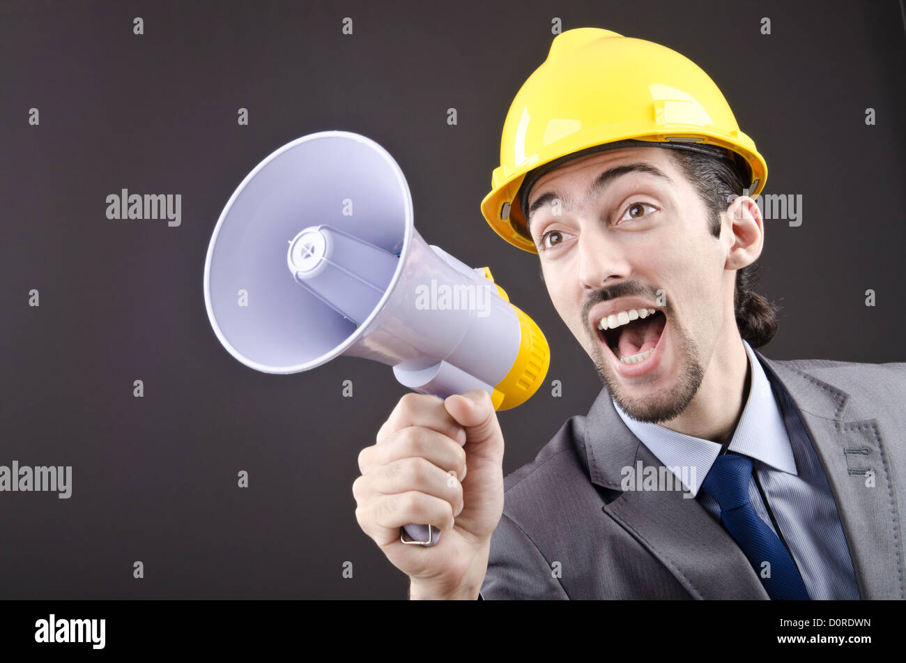 Man shouting and yelling with loudspeaker Stock Photo - Alamy