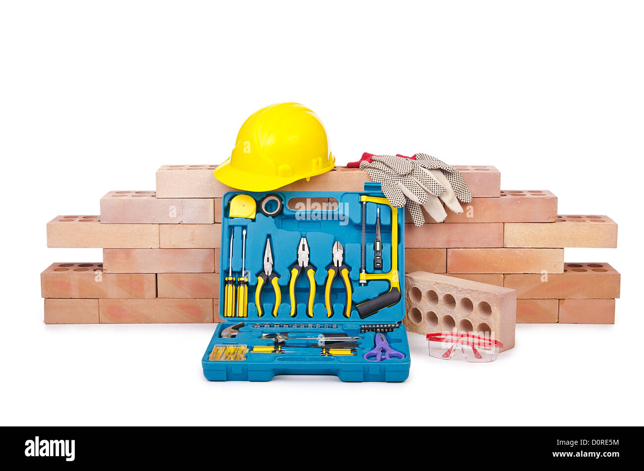 Construction concept with helmet and toolkit Stock Photo - Alamy