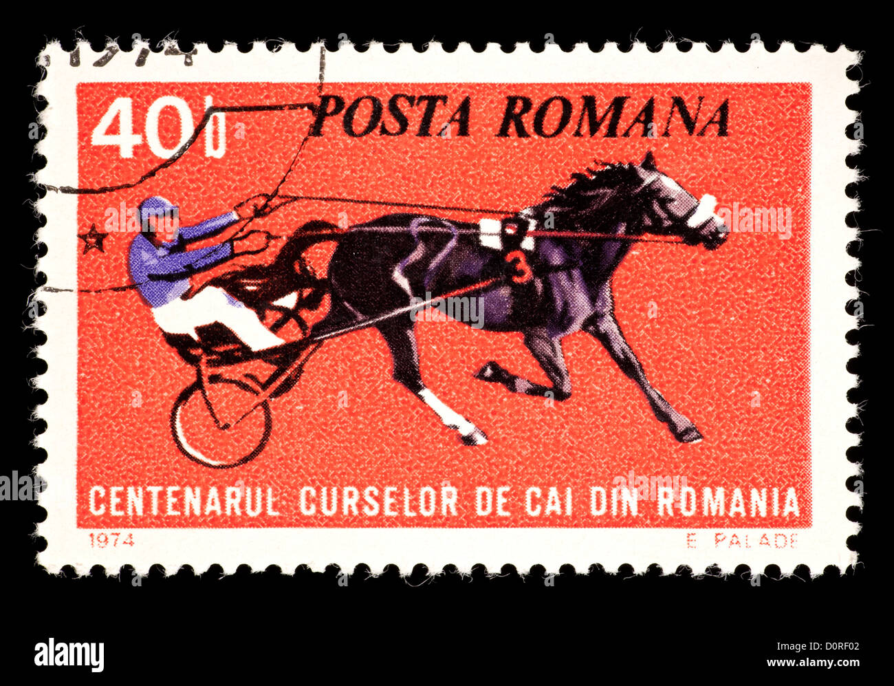 Postage stamp from Romania depicting harness racing Stock Photo - Alamy
